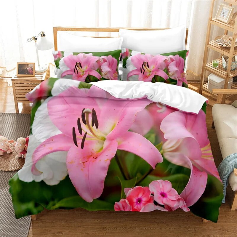 Pink Flower Bedding Set Lovely Kid's Duvet Cover Boys Quilt Cover Girls ...