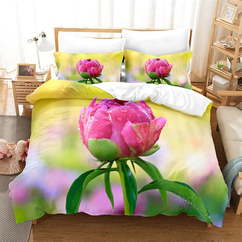 Pink Flower Bedding Set Lovely Kid's Duvet Cover Boys Quilt Cover Girls ...