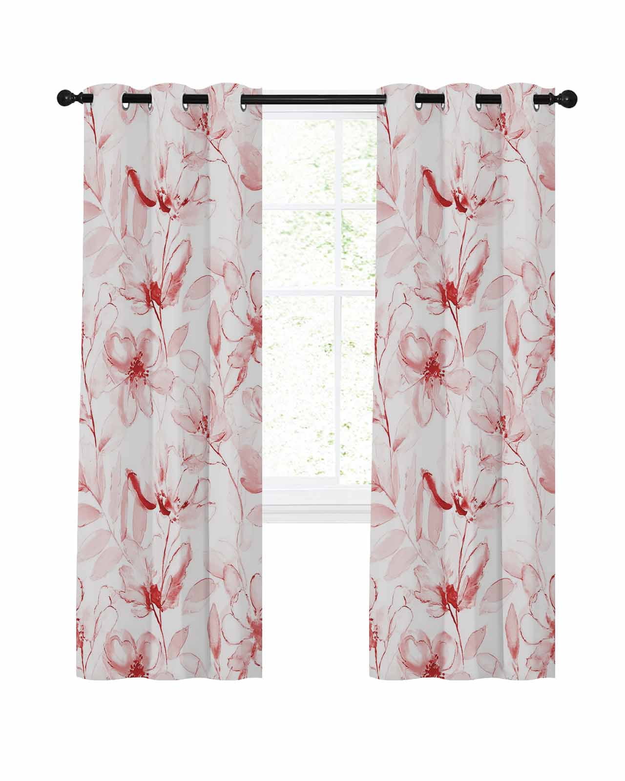 Pink Flower Blackout Curtains for Bedroom Living Room, Retro Abstract ...