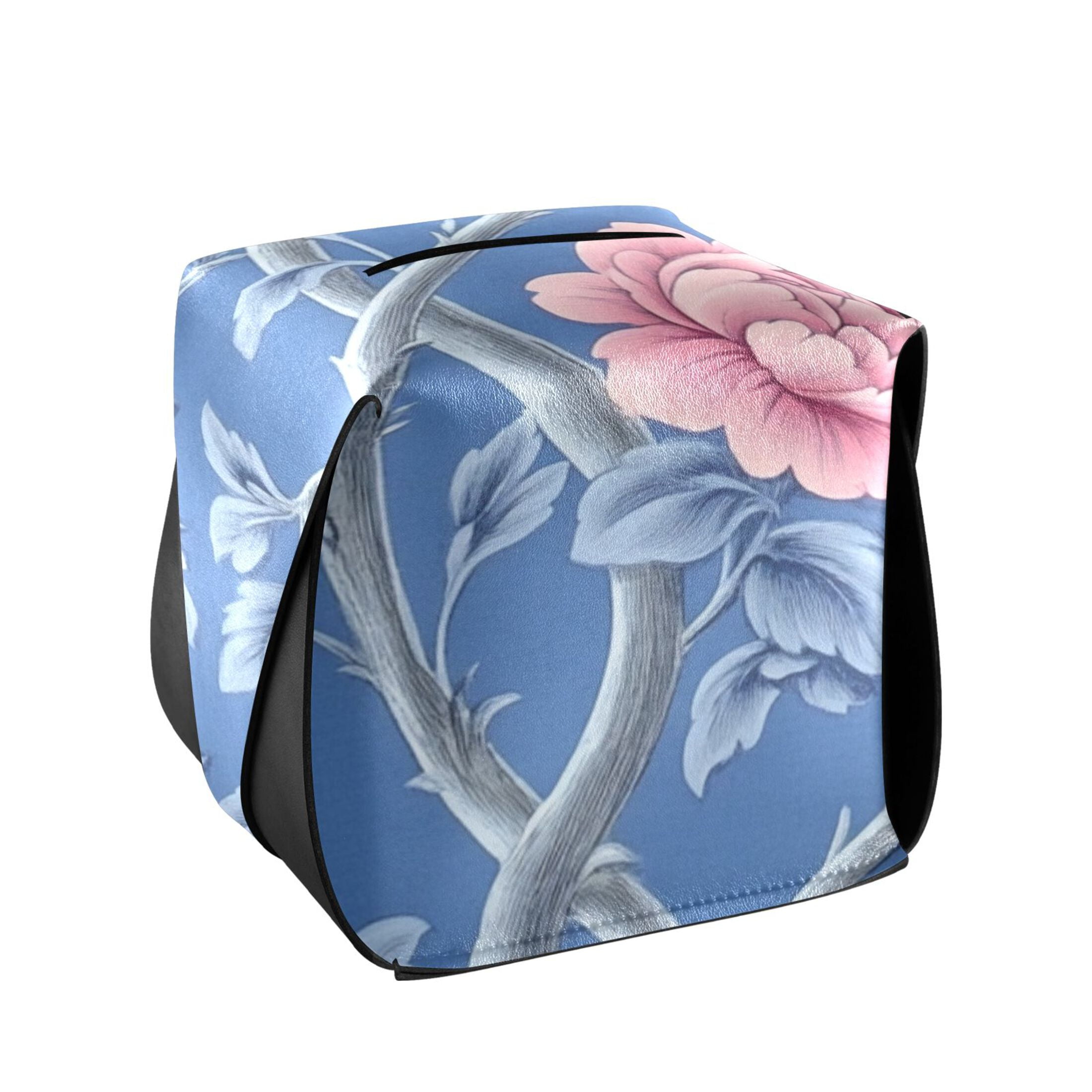 Pink Flower Blue Leave Tissue Box Cover Leather Square Rectangle Tissue ...