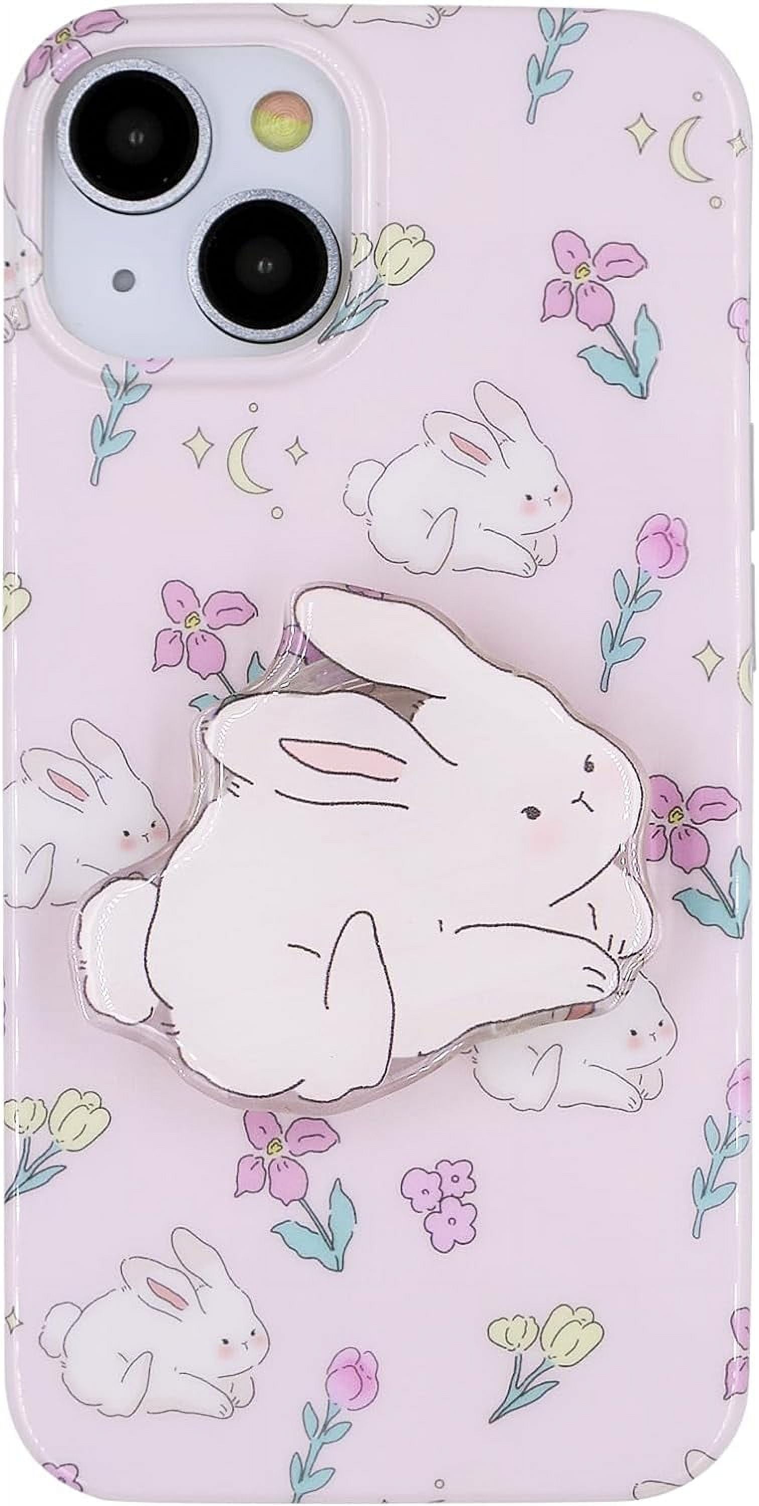 Pink Flower Bunny Phone Case for iPhone 14, Cute Korea 3D Rabbit Tulip ...