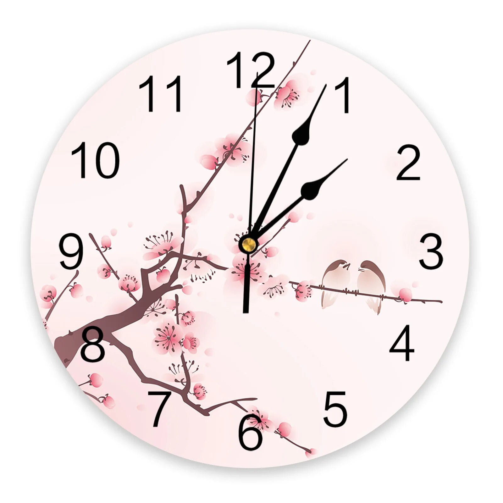 Pink Flower Cherry Blossom Bird Sparrow Clocks Wall Home Decor Modern ...