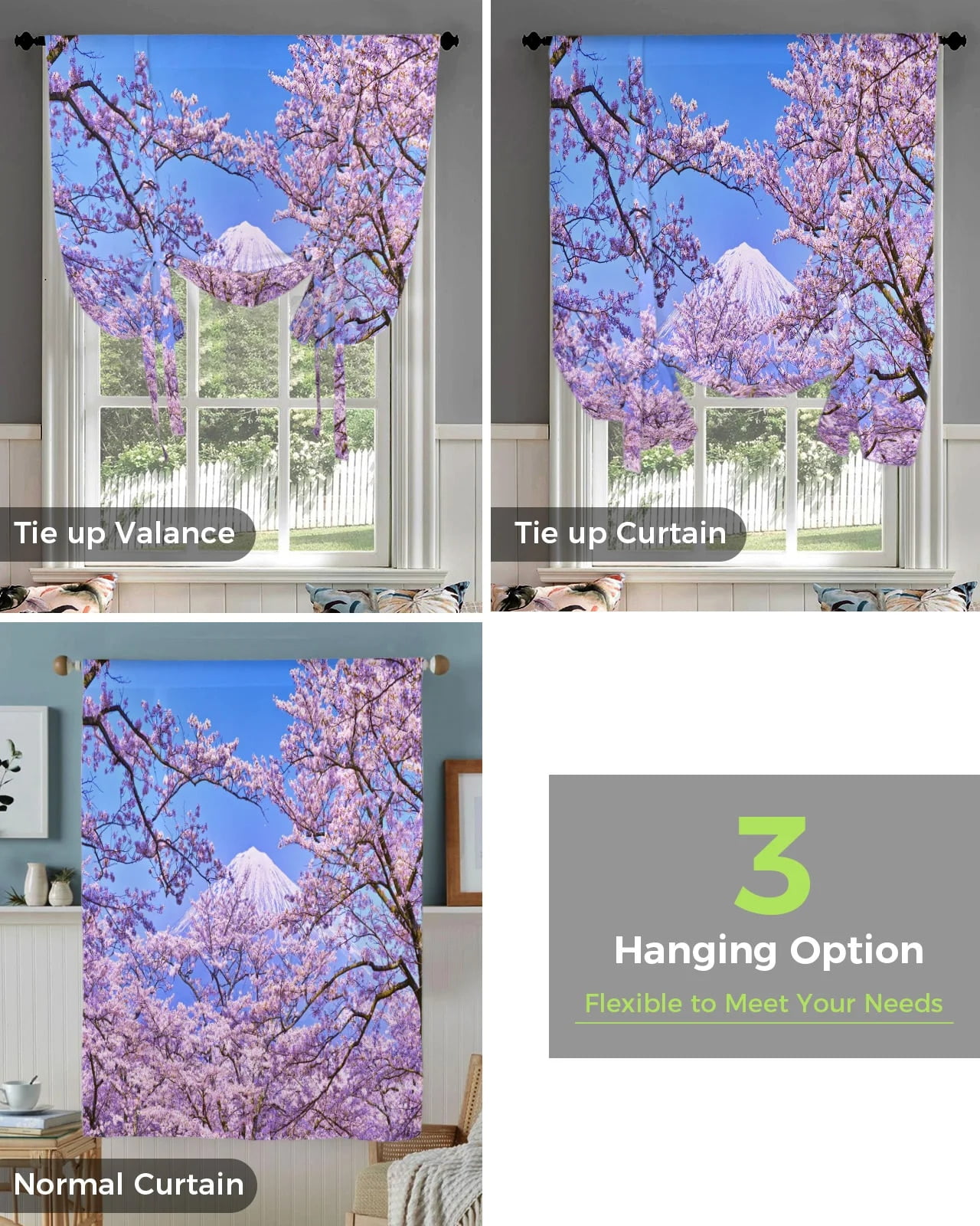 Pink Flower Cherry Blossoms White Window Curtain for Living Room Roman ...
