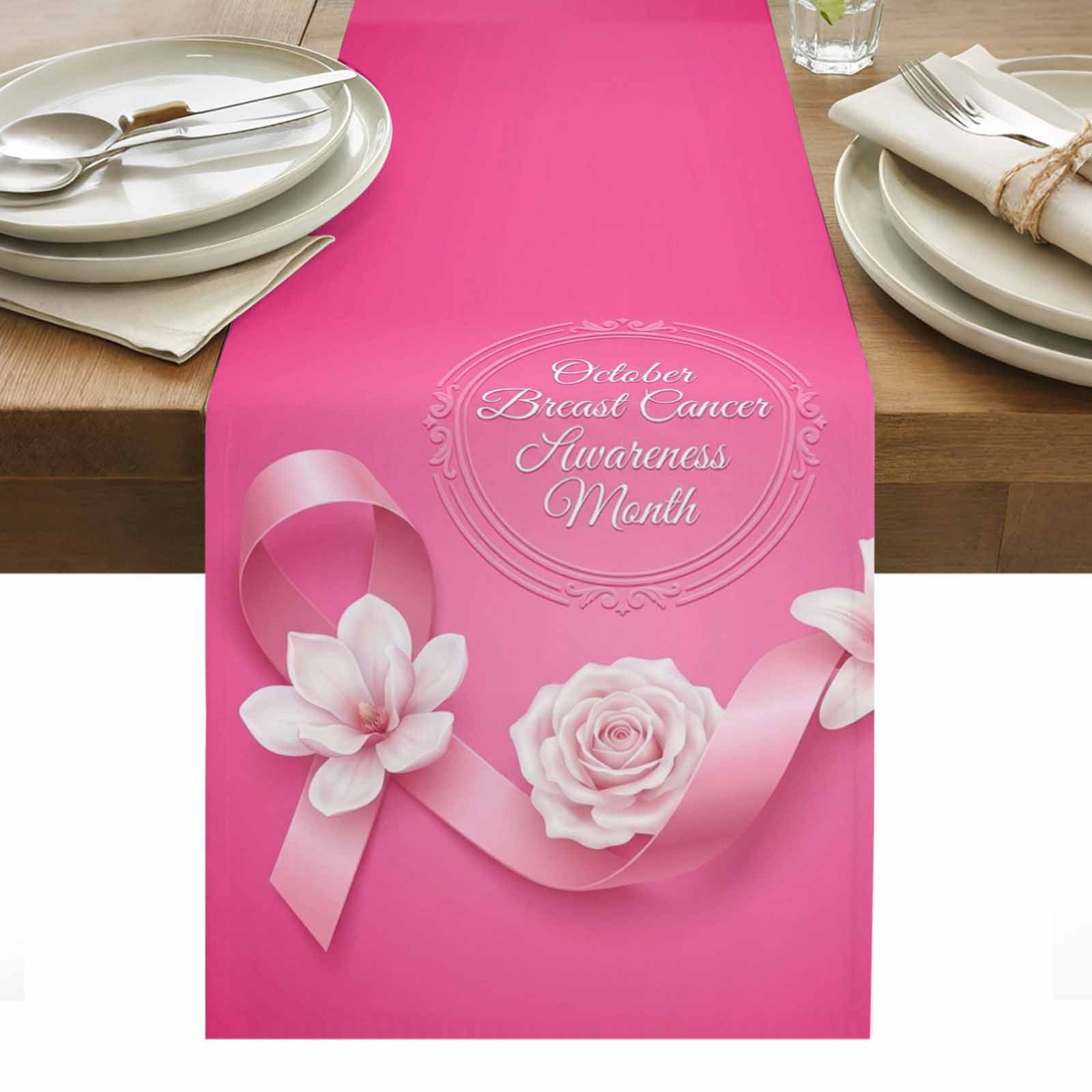 Pink Flower Cotton Linen Table Runner Ribbons Caring For Breast Cancer ...