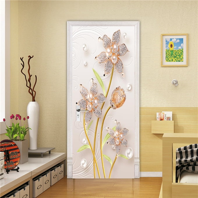 Pink Flower Door Sticker D Wallpaper Porch Bedroom ration PVC Poster ...