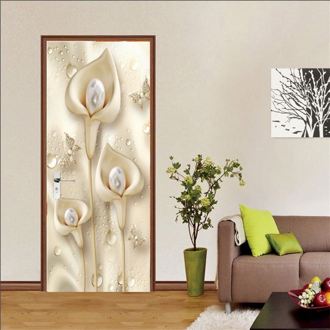 Pink Flower Door Sticker D Wallpaper Porch Bedroom ration PVC Poster ...