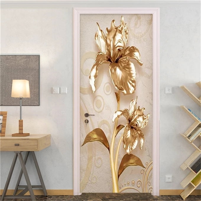 Pink Flower Door Sticker D Wallpaper Porch Bedroom ration PVC Poster ...