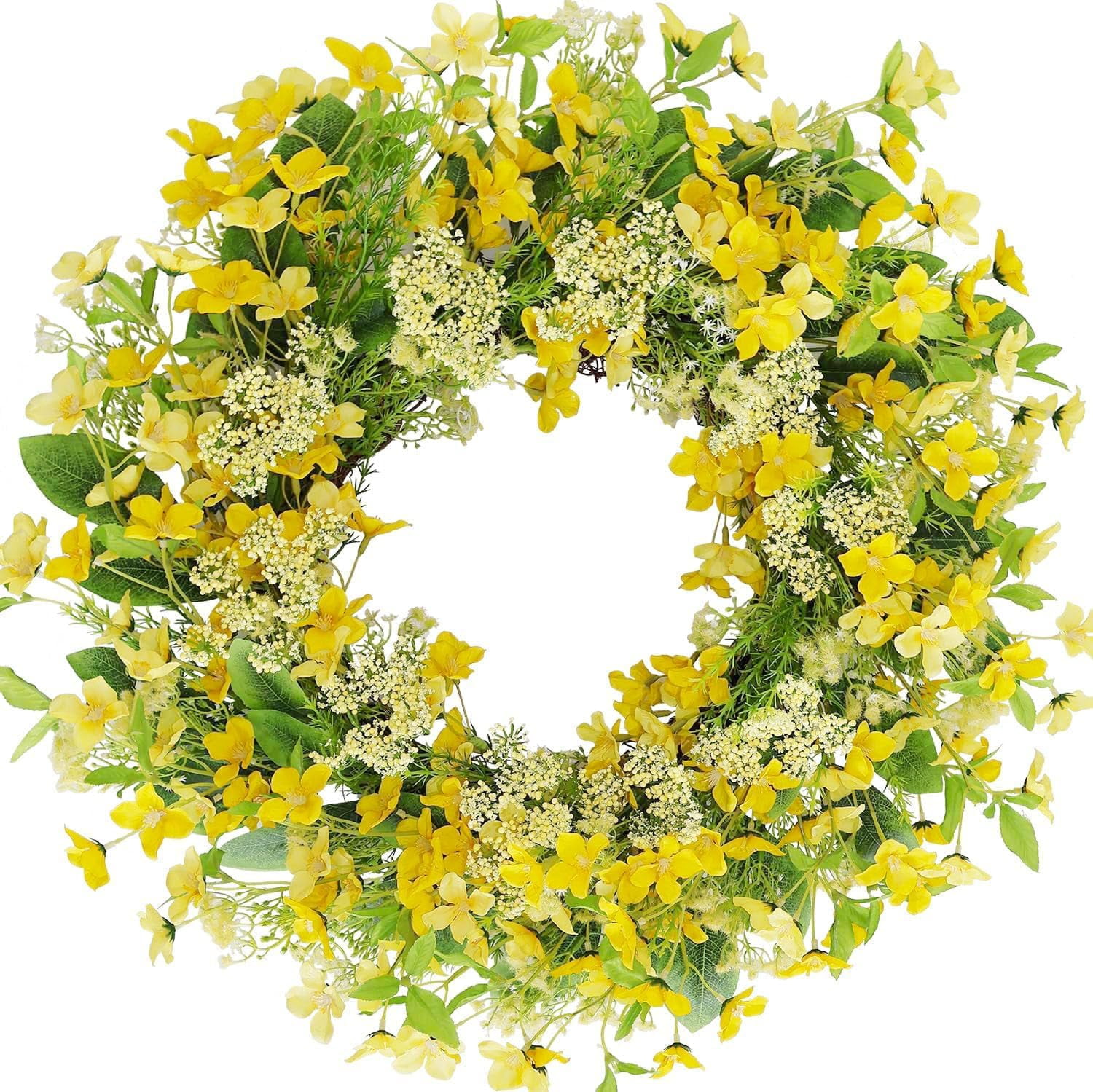 Pink Flower Door Wreath 24-26 Inch – Spring Summer Easter Wreath with ...