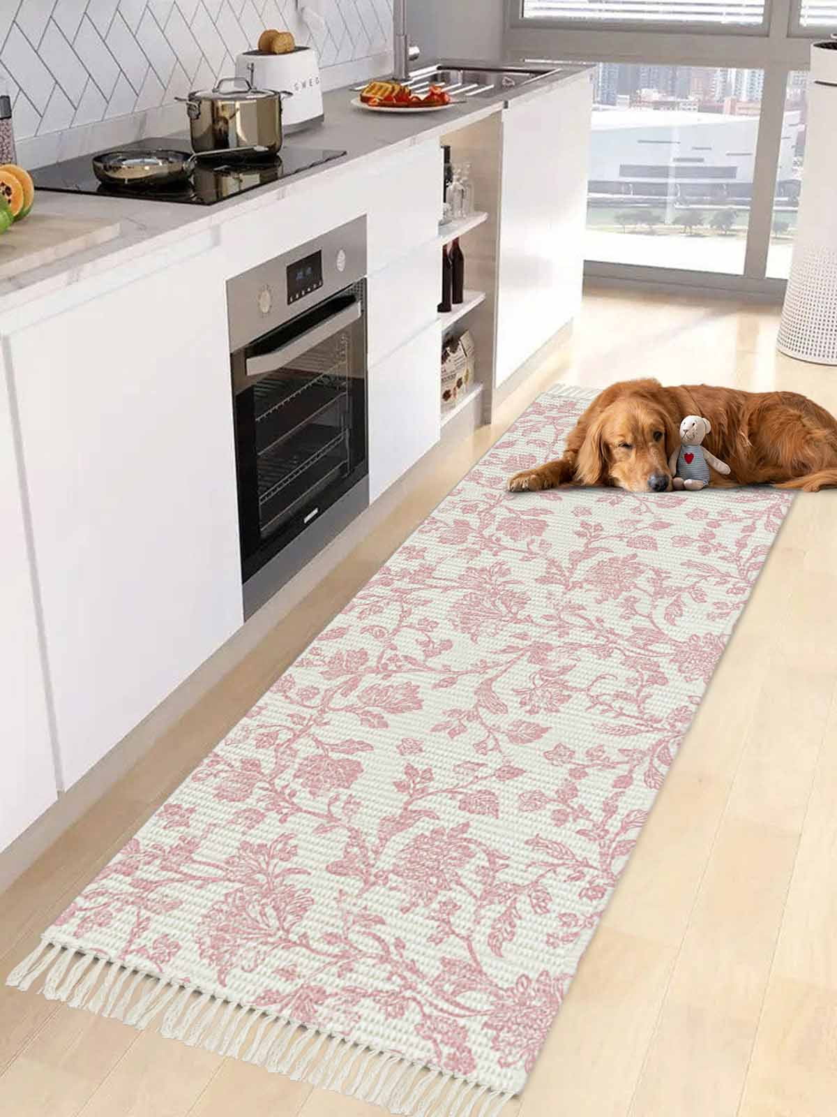 Pink Flower Entryway Runner Rug 2x4ft,Vintage Farmhouse Boho Leaf ...