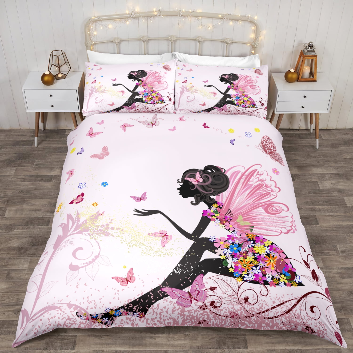 Pink Flower Fairy in the Environment of Butter Duvet Cover Black Girls ...