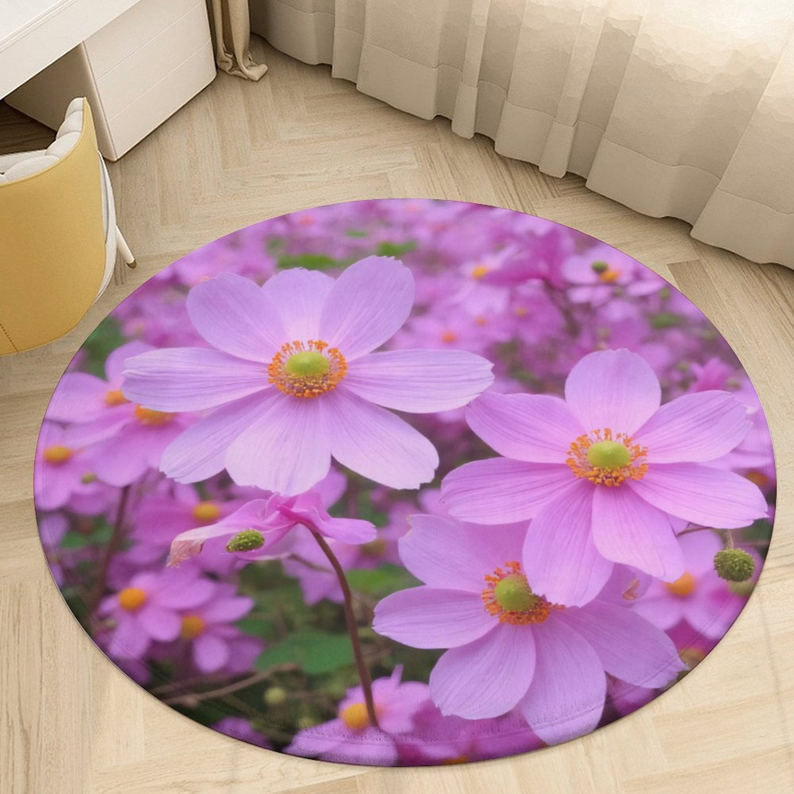 Pink Flower Field Close-Up Round Area Rugs for Bedroom Living Room, 6FT ...