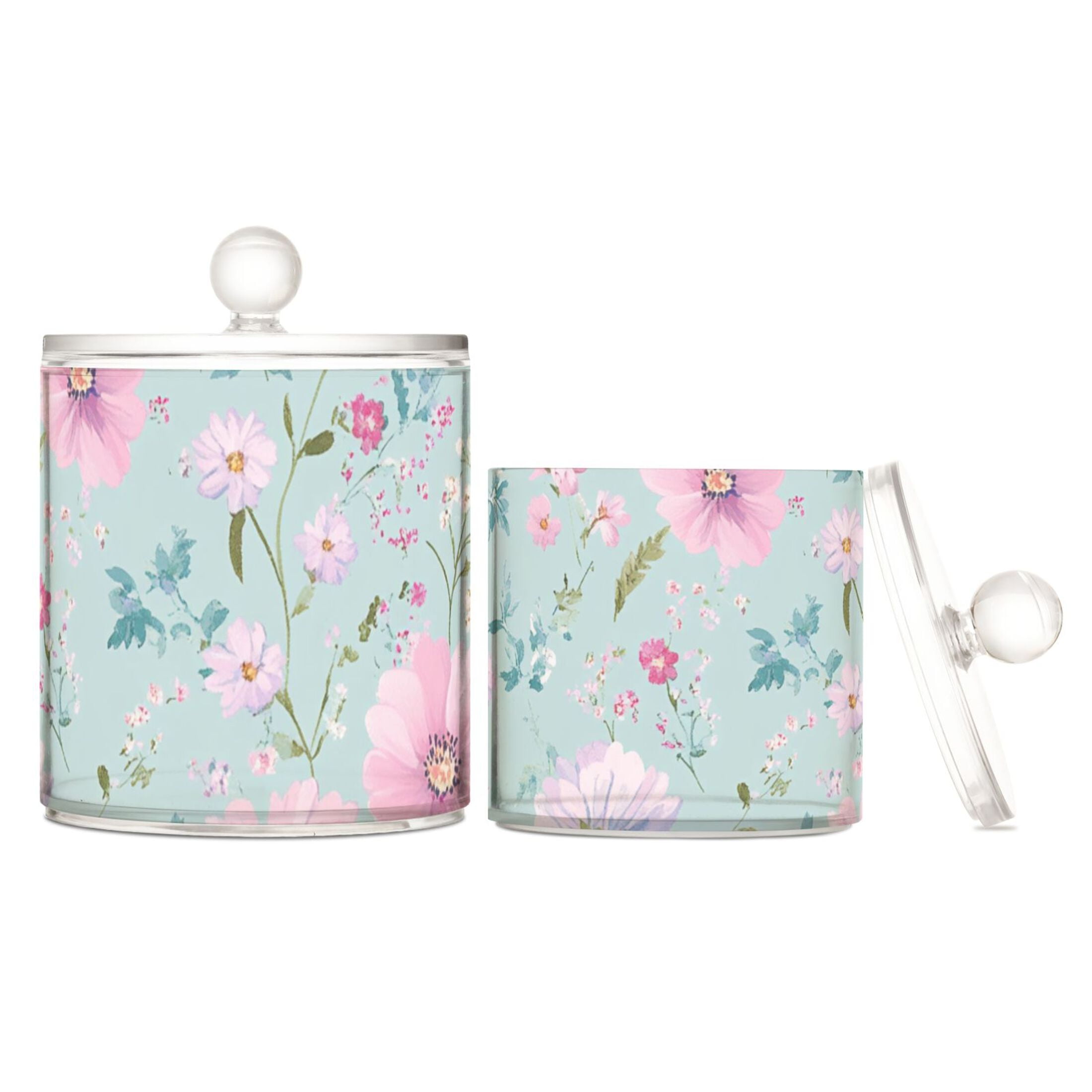 Pink Flower Garden Translucent Plastic Cans Storage Canisters with Lid ...