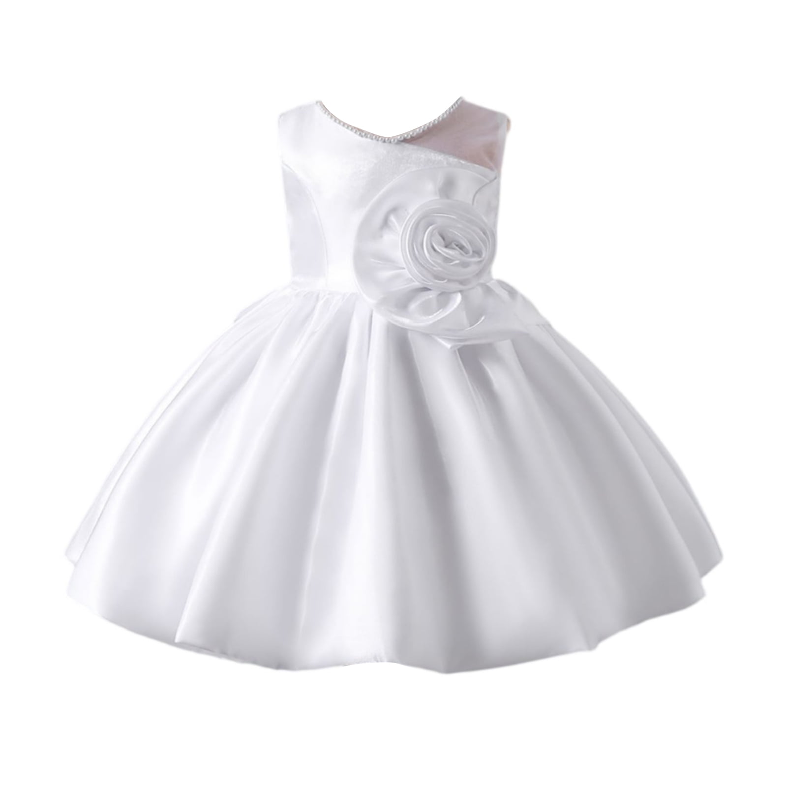 Pink Flower Girl Rose Decoration Dress: Satin Ruffle Tulle Tiered Gown ...