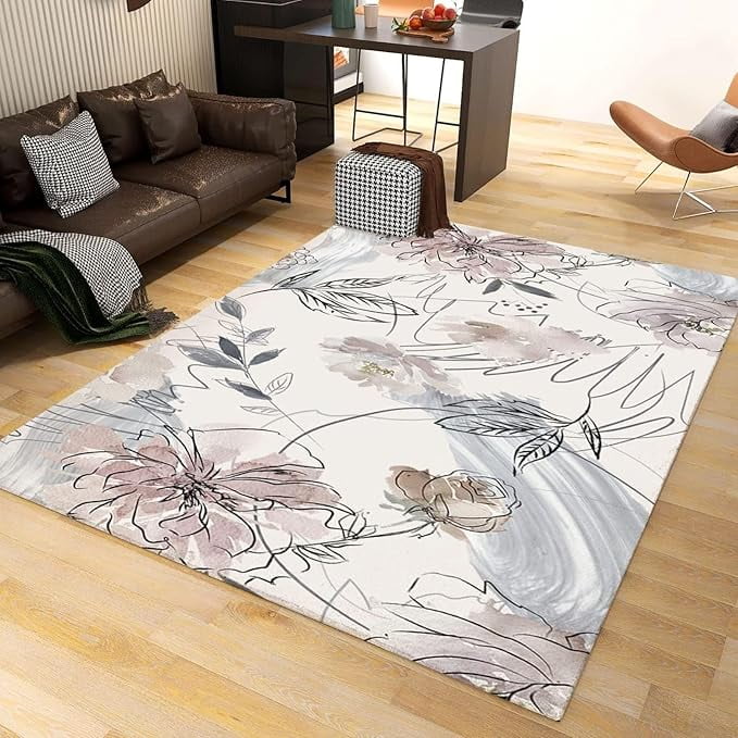 Pink Flower Girls Area Rugs, Abstract Water Colorful Floral Runner Rugs ...