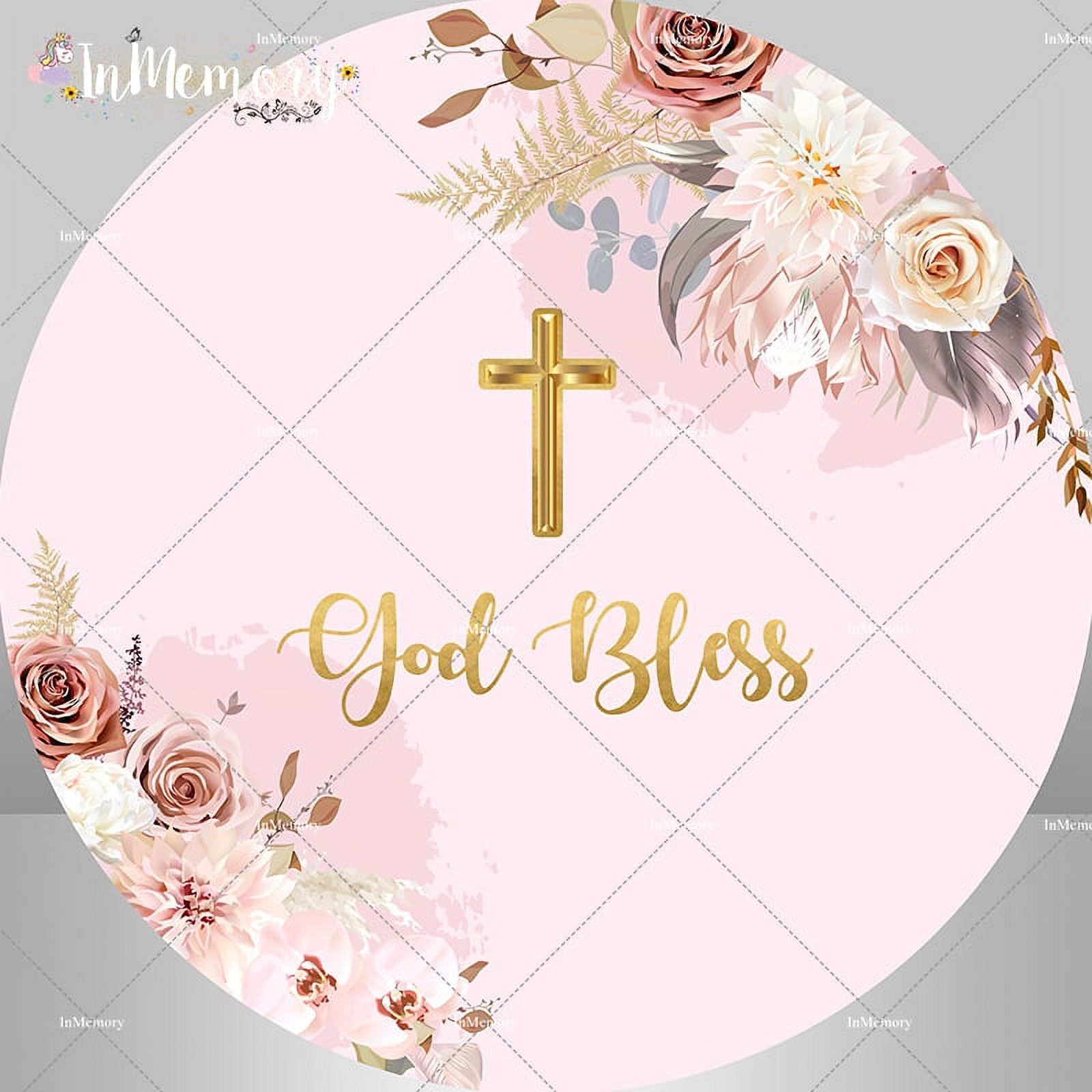 Pink Flower Gold God Bless Round Backdrop Cover Baby Shower Baptism ...