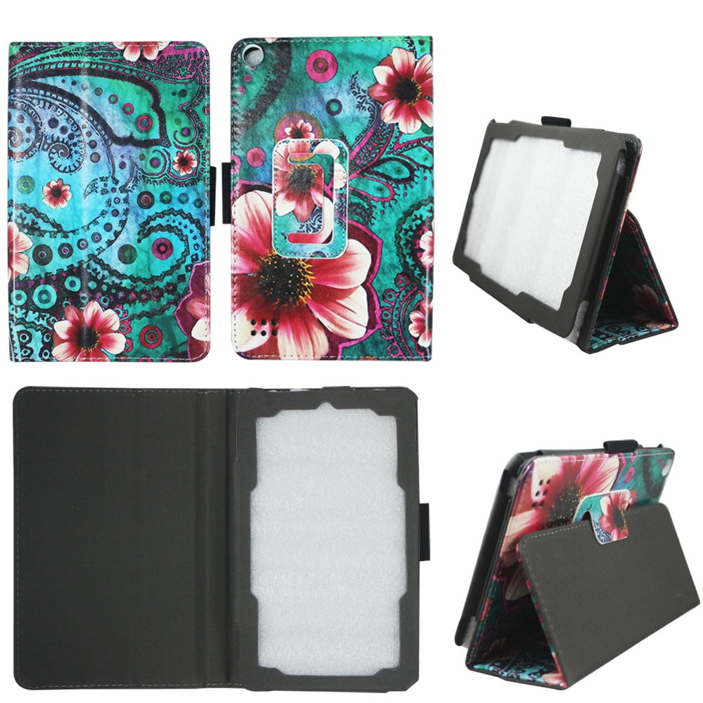 Pink Flower Green Paisley Folio Case for Kindle Fire 7 2015 Slim Fit PU ...
