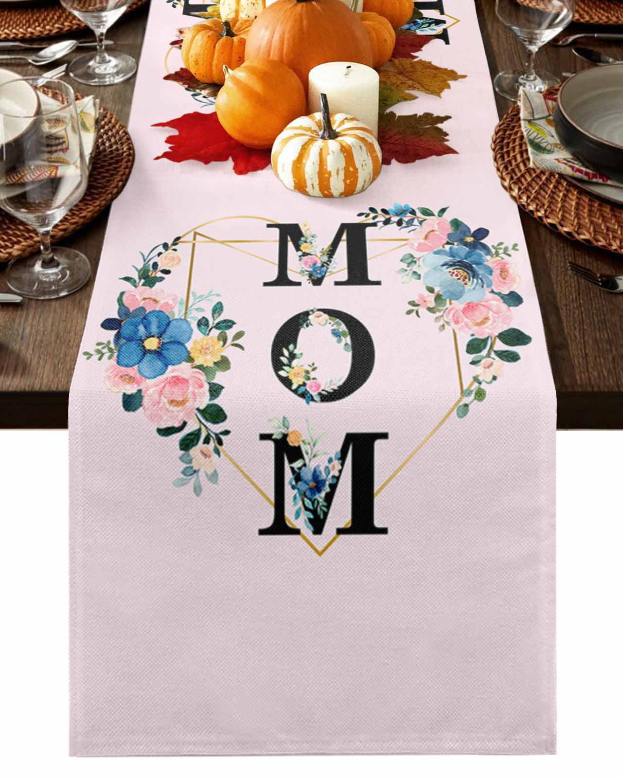 Pink Flower Heart Table Runner-Cotton Linen- 48 Inch Holiday Dresser ...