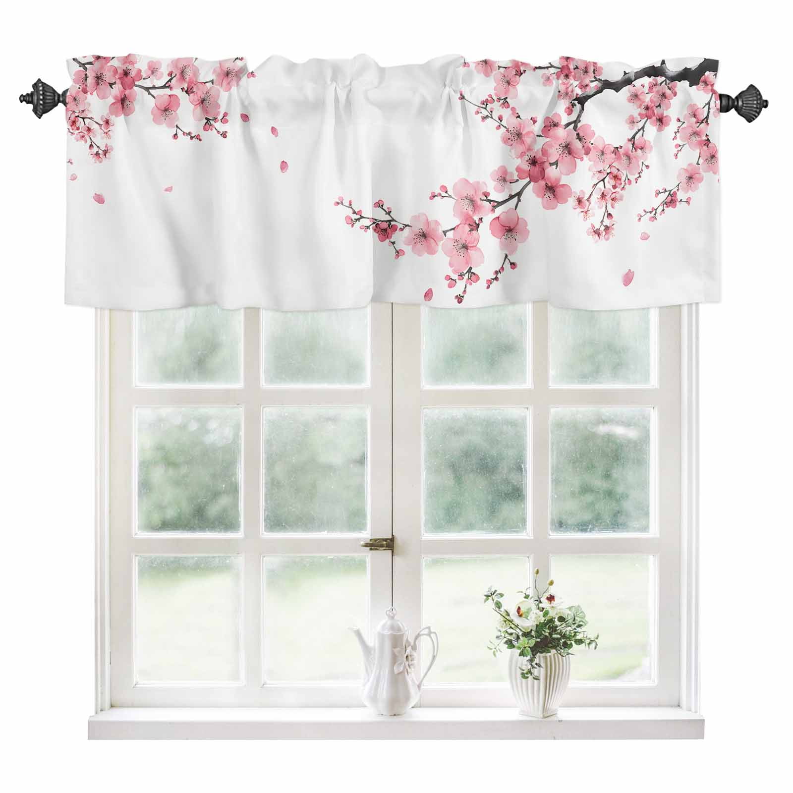 Pink Flower Kitchen Valances for Windows 60x18 Inch Kitchen Curtains ...