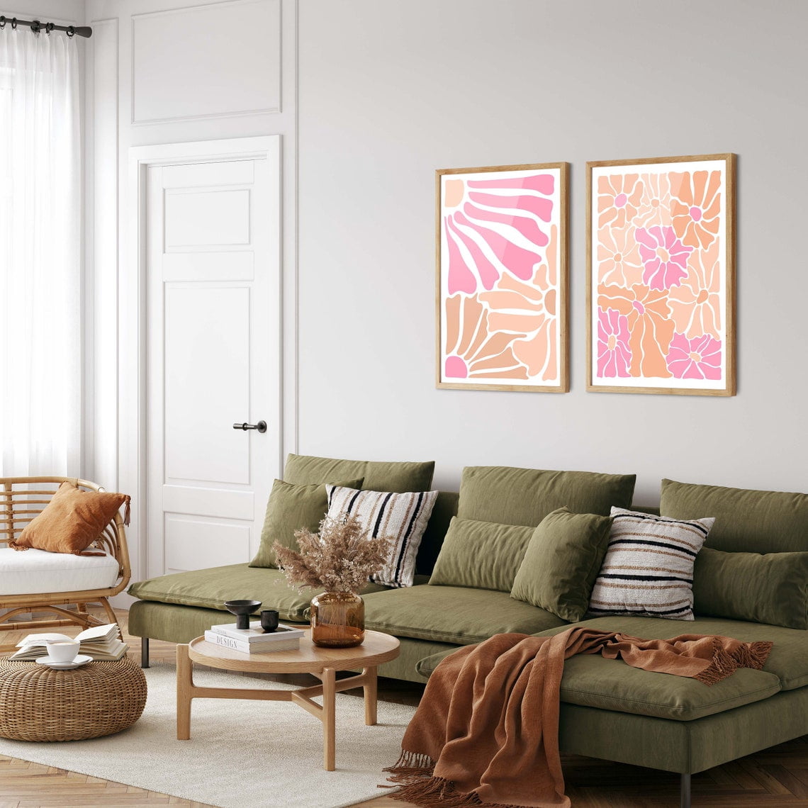 Pink Flower Market Modern Floral Wall Art Print, Floral Home And ...