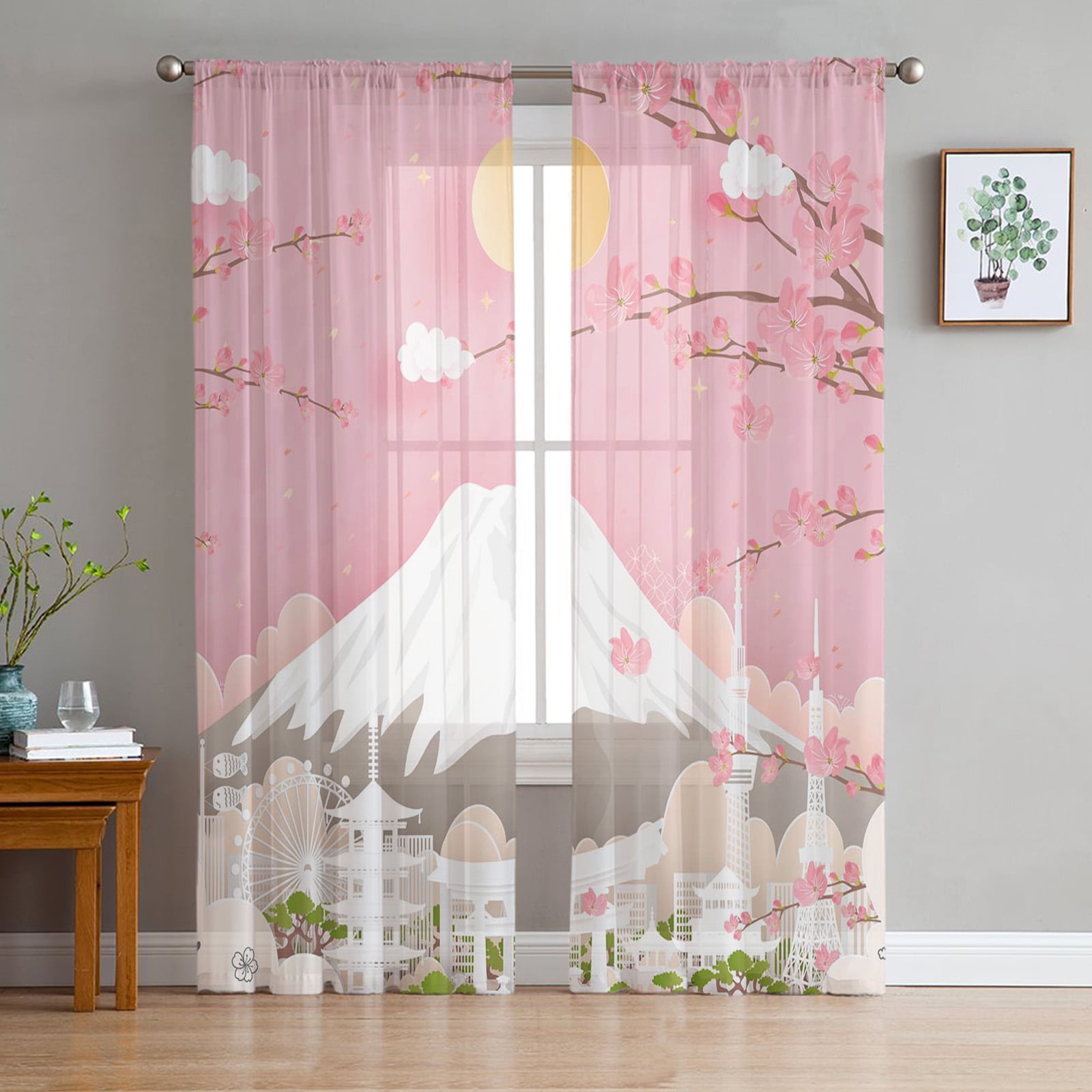 Pink Flower Peach Blossom In Spring Tulle Sheer Curtains for Living ...