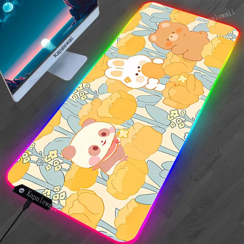 Pink Flower RGB Backlight Gaming Mousepad Desk Rug RGB Mousepads Gamer ...