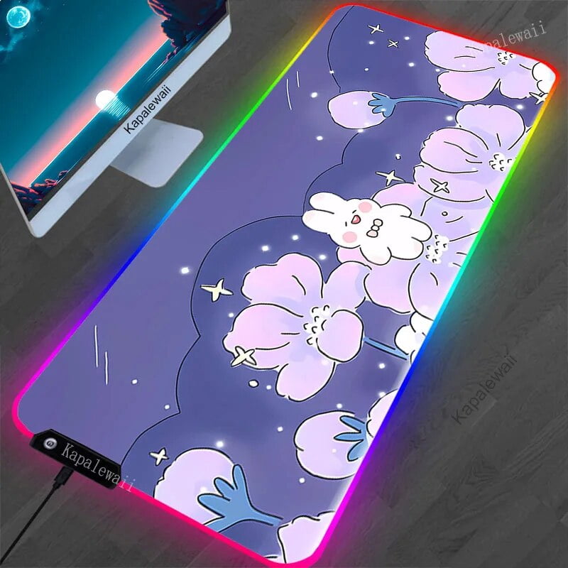 Pink Flower RGB Backlight Gaming Mousepad Desk Rug RGB Mousepads Gamer ...