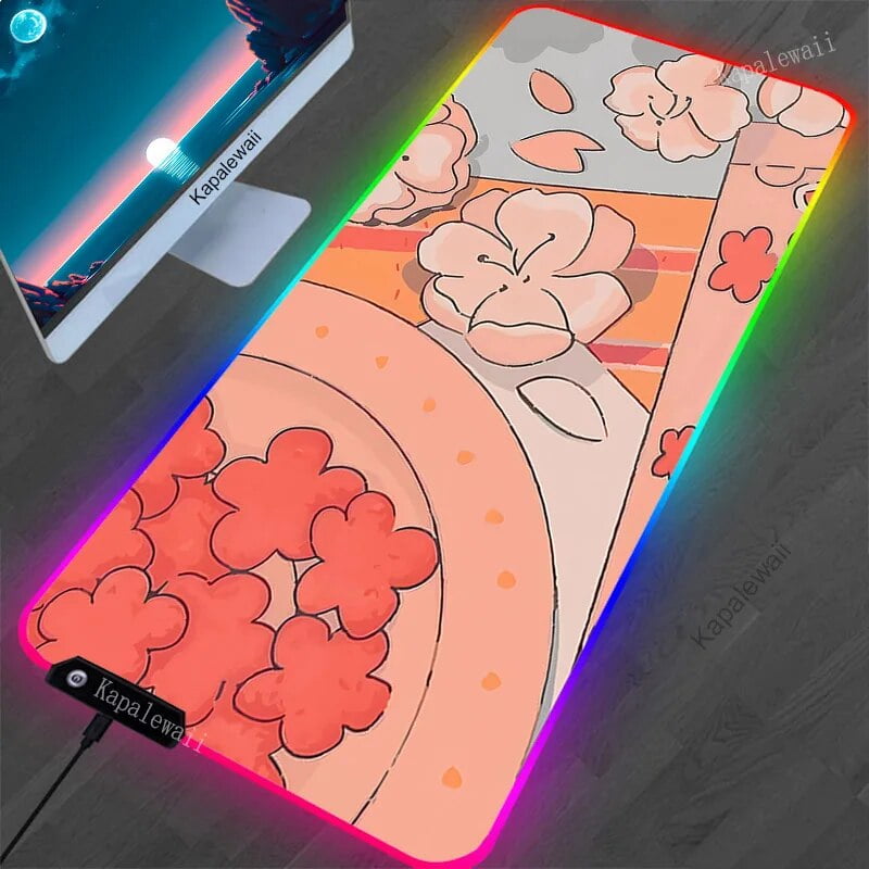 Pink Flower RGB Mouse Pad Large Kawaii Gaming Mousepad Mause Mats ...