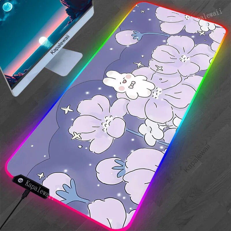 Pink Flower RGB Mouse Pad Large Kawaii Gaming Mousepad Mause Mats ...