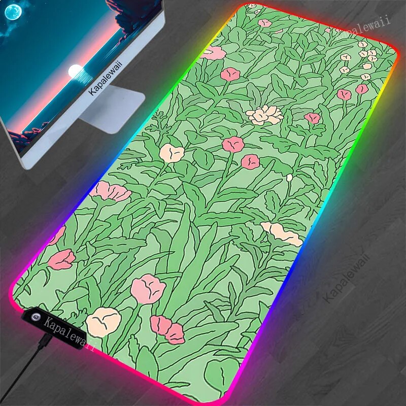Pink Flower RGB Mouse Pad Large Kawaii Gaming Mousepad Mause Mats ...