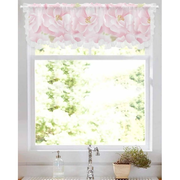 Pink Flower Roses Texture Short Tulle Half Curtains for Living Room ...