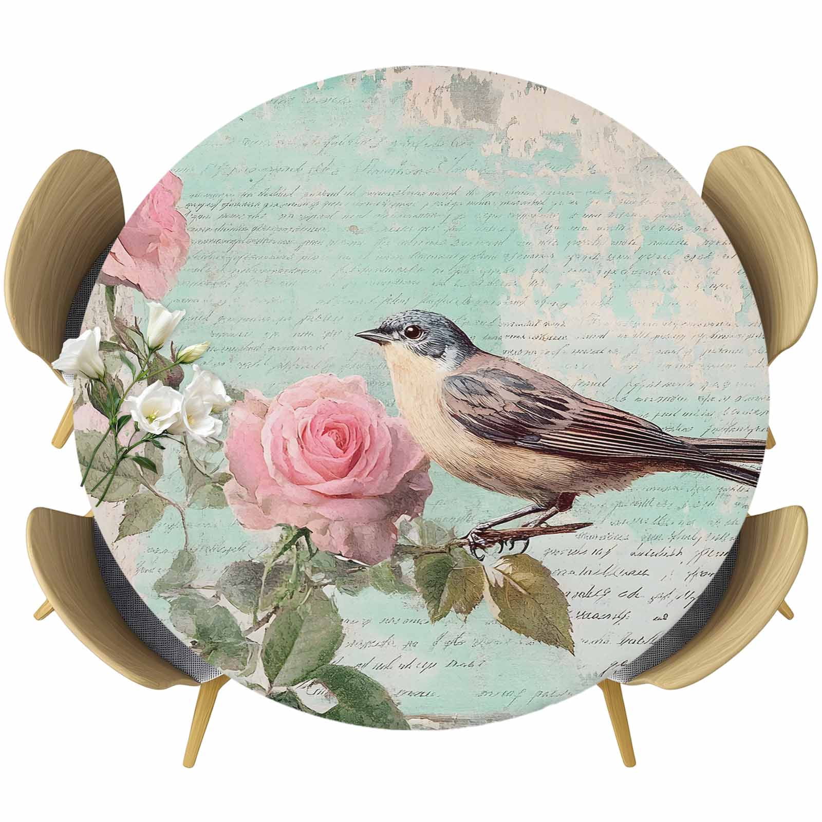 Pink Flower Round Tablecloth 45-54 Inch Round Fitted Table Cloth with ...