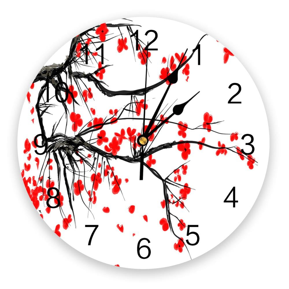 Pink Flower Sakura Cherry Blossoms PVC Wall Clock Modern Design Home r ...
