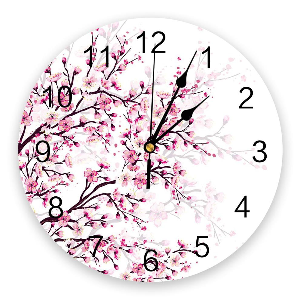 Pink Flower Sakura Cherry Blossoms PVC Wall Clock Modern Design Home r ...