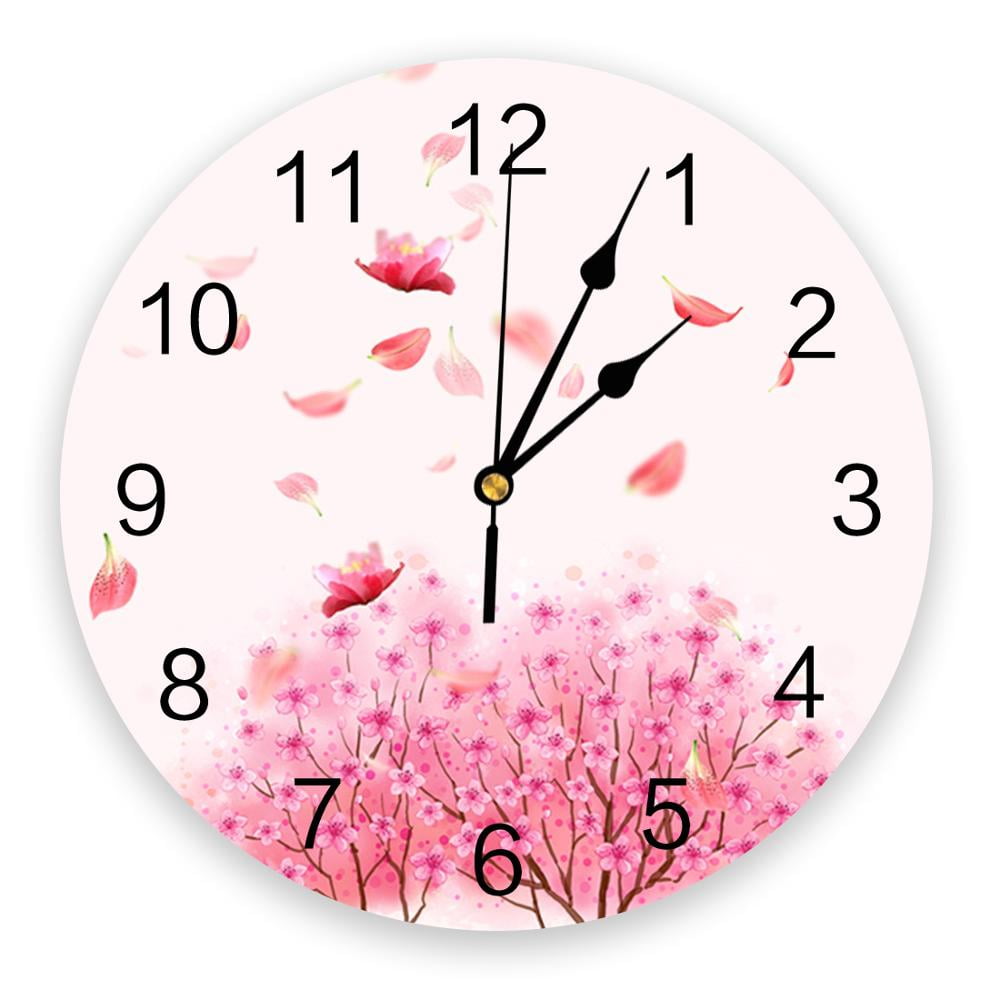 Pink Flower Sakura Cherry Blossoms PVC Wall Clock Modern Design Home r ...