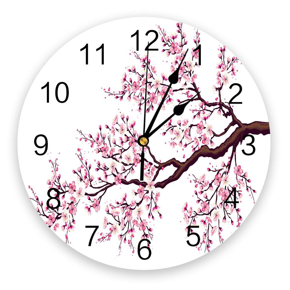 Pink Flower Sakura Cherry Blossoms PVC Wall Clock Modern Design Home r ...