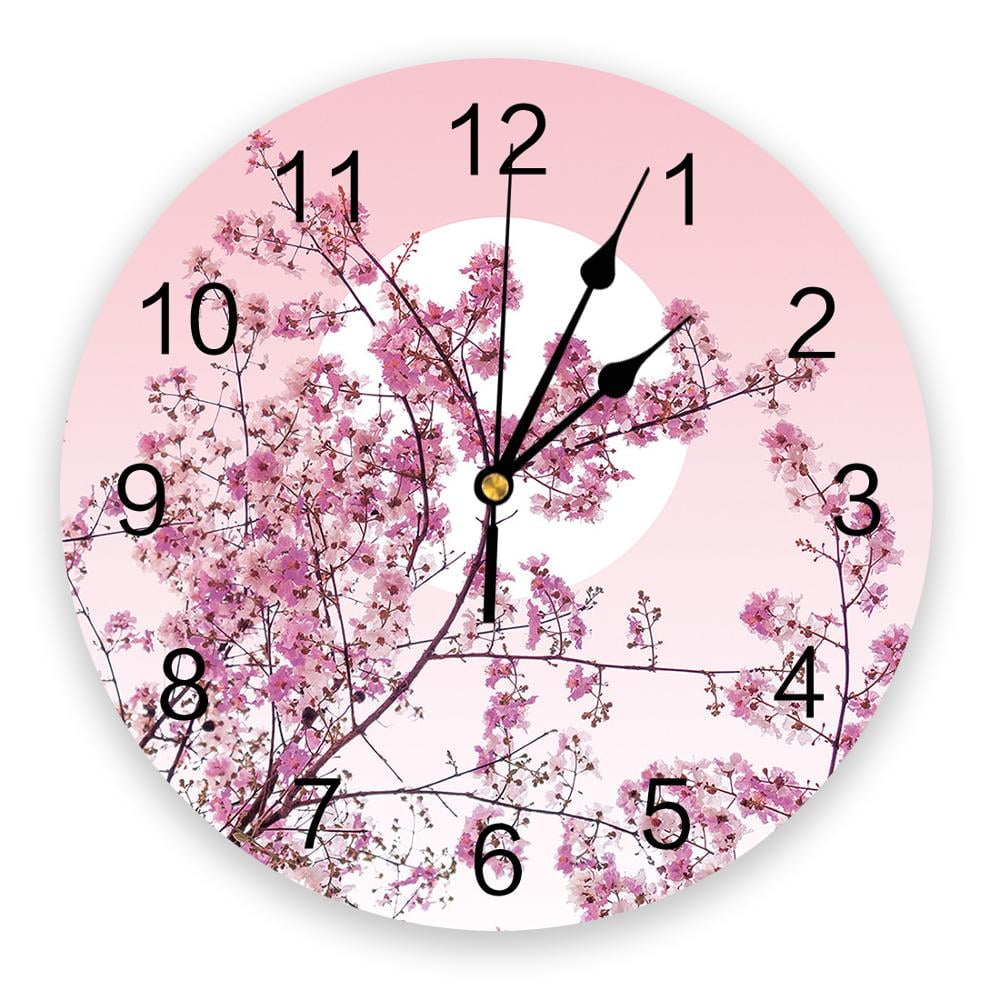 Pink Flower Sakura Cherry Blossoms PVC Wall Clock Modern Design Home r ...