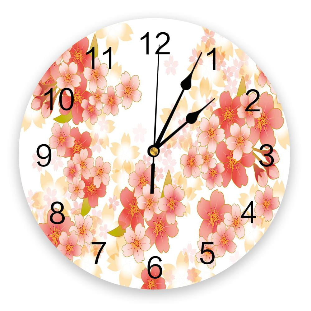 Pink Flower Sakura Cherry Blossoms PVC Wall Clock Modern Design Home r ...