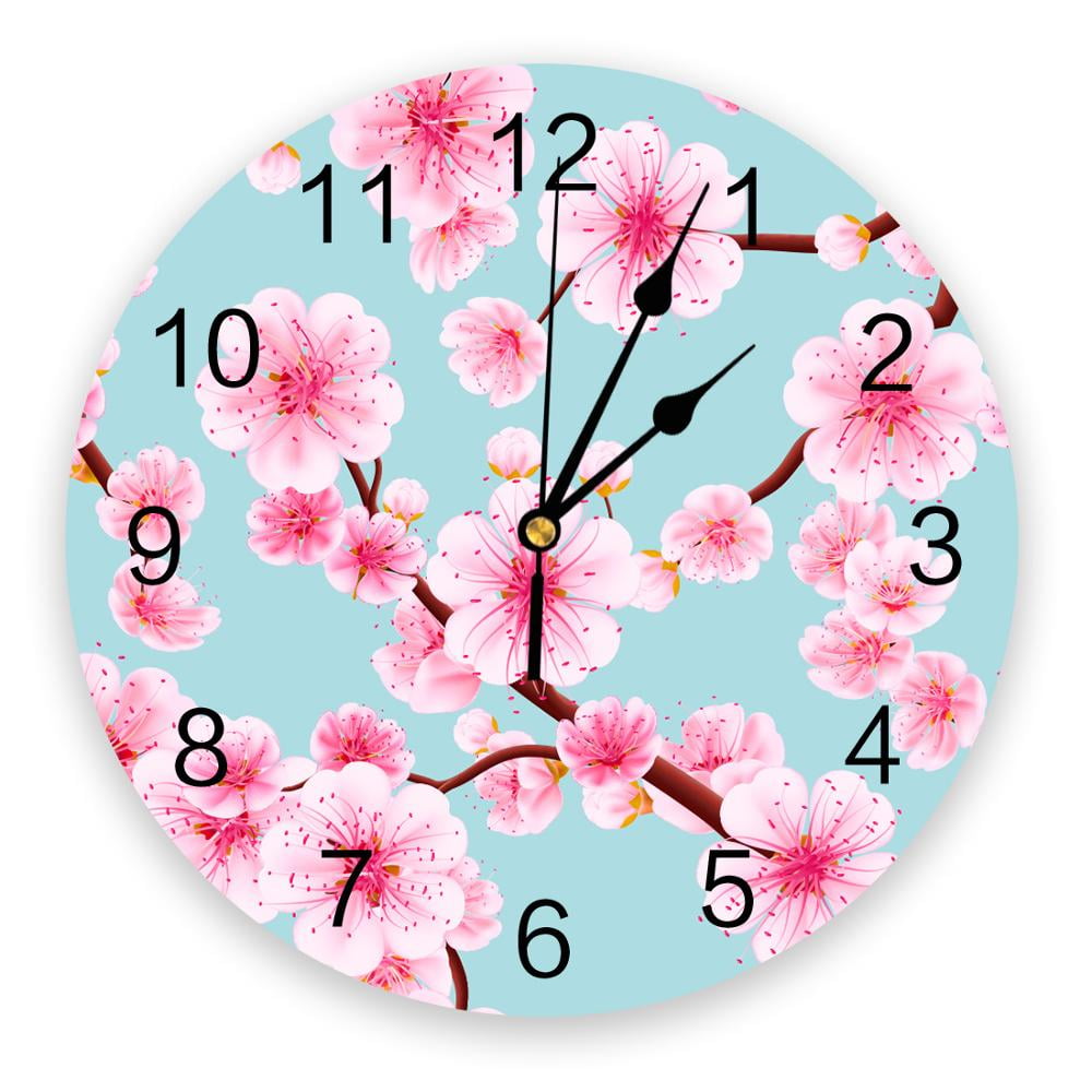 Pink Flower Sakura Cherry Blossoms PVC Wall Clock Modern Design Home r ...