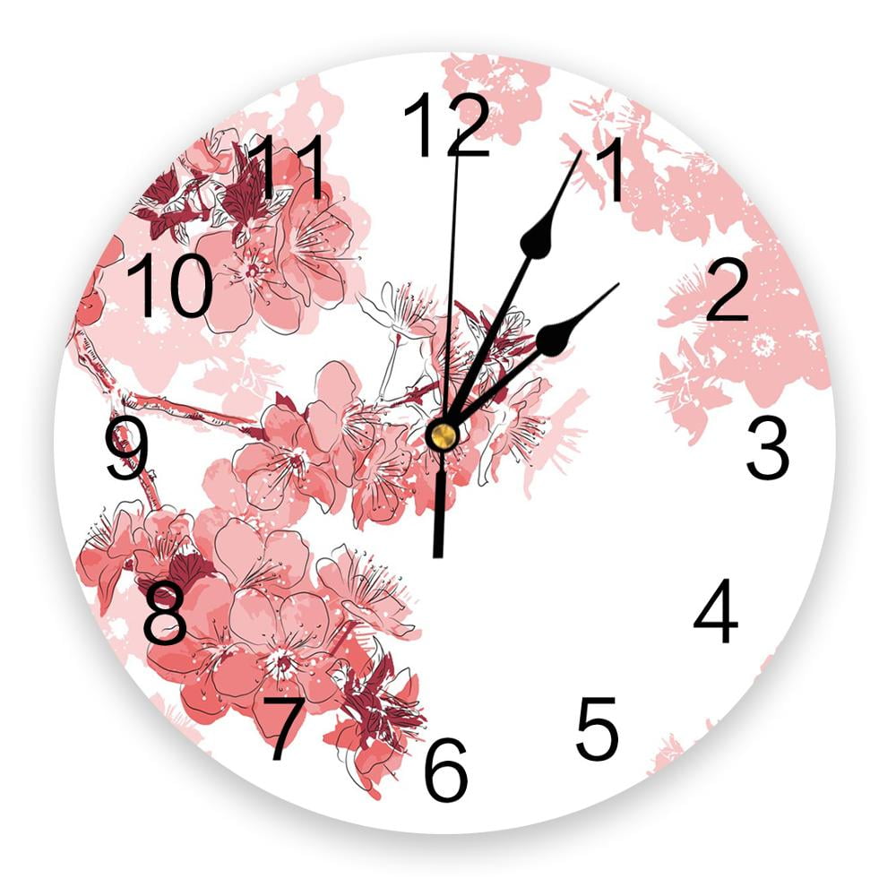 Pink Flower Sakura Cherry Blossoms PVC Wall Clock Modern Design Home r ...