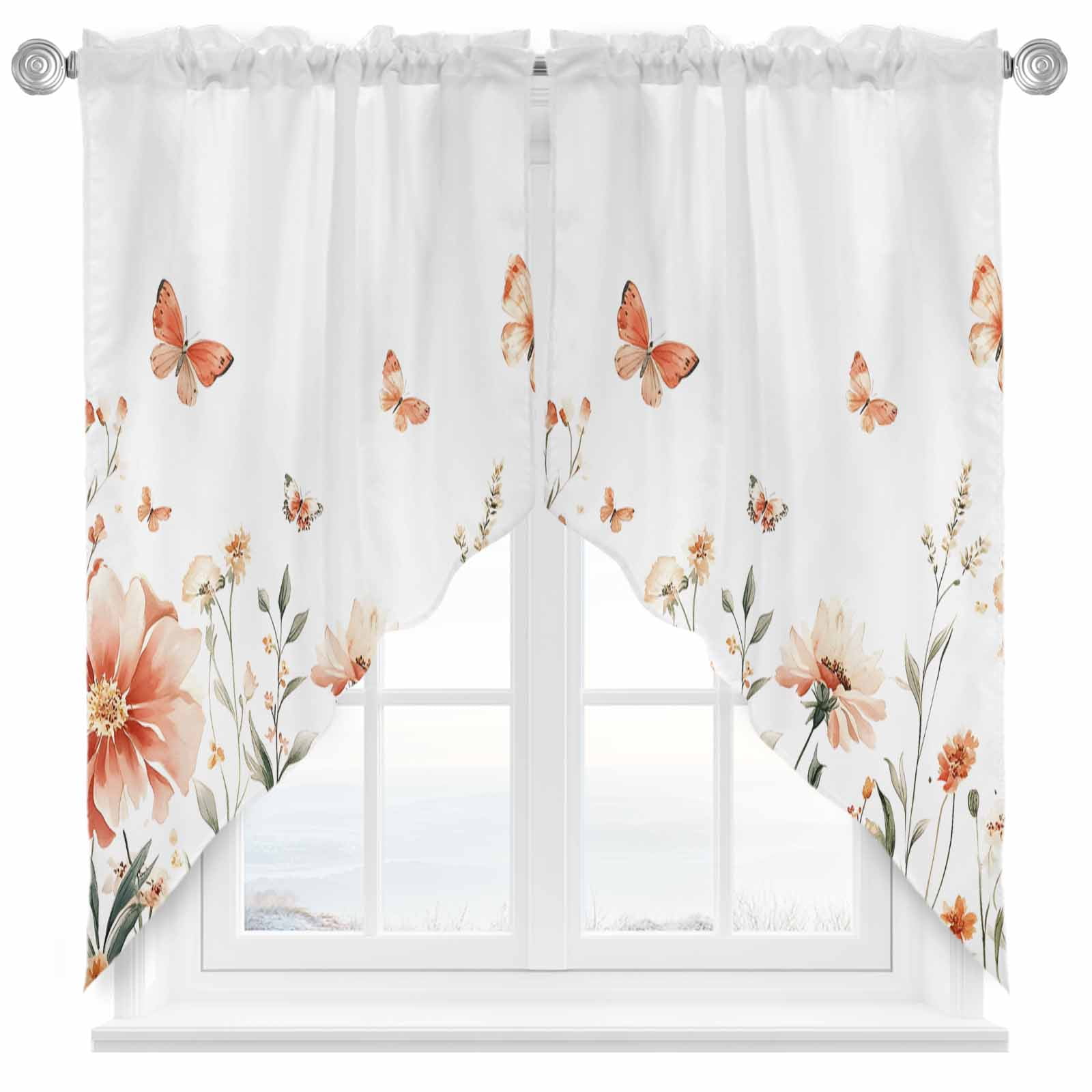 Pink Flower Swag Valances for Windows 2 Pack Butterfly Wildflower Leaf ...