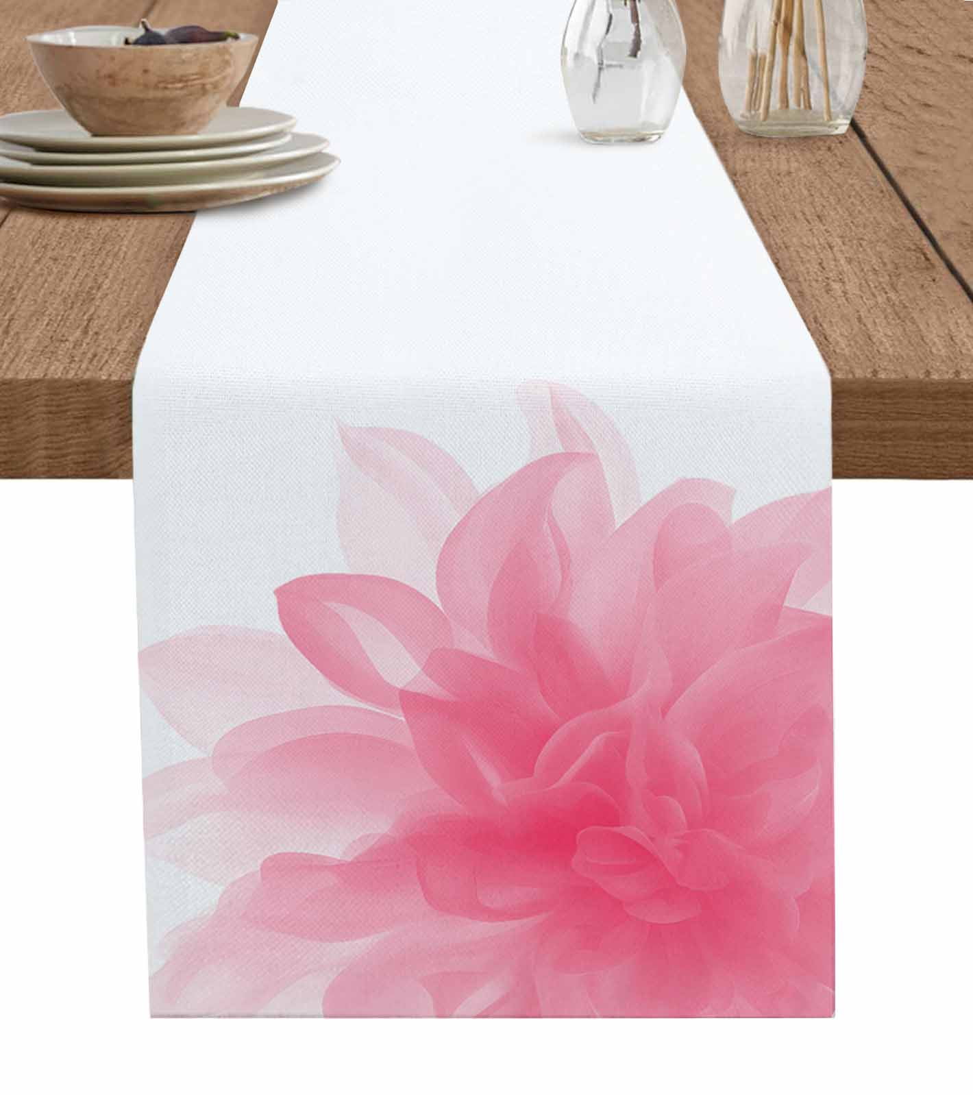 Pink Flower Table Runner 108 Inches, Boho Modern Floral Abstract Ombre ...