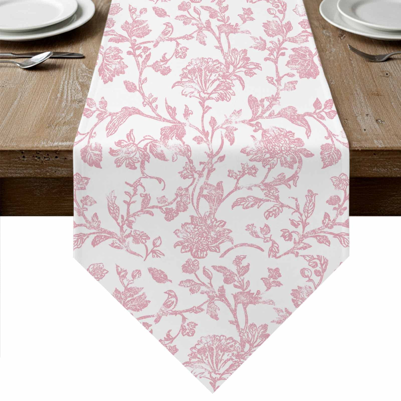 Pink Flower Table Runner Linen Burlap Table Runner 72 Inches Long ...