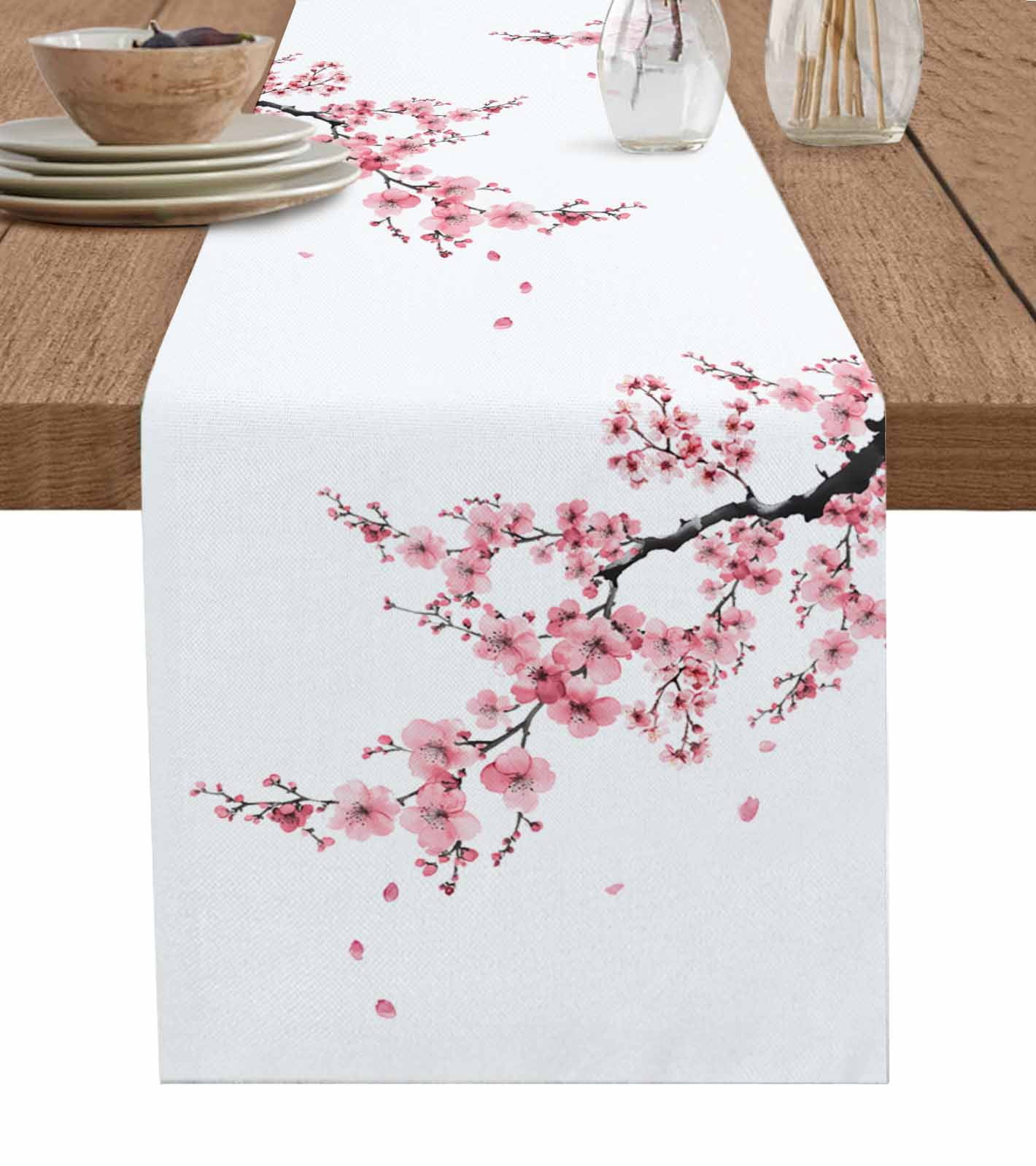Pink Flower Table Runner Spring Summer Botanical Floral Branches ...