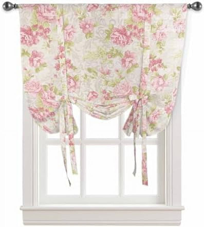 Pink Flower Tie Up Curtains for Kitchen Bedroom Living Room Windows ...