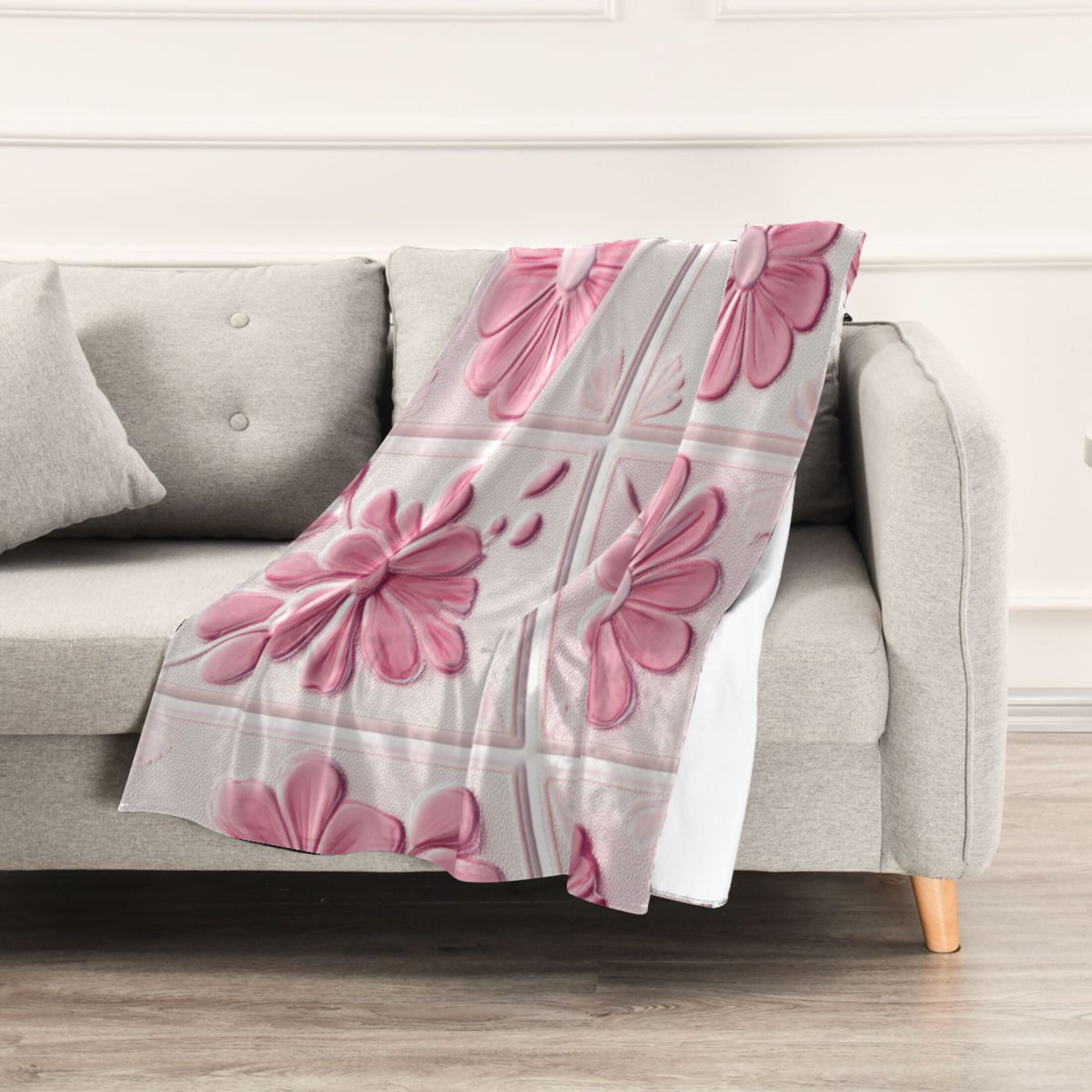 Pink Flower Tile Throw Blanket 60" x 90" Soft and Warm Blankets for ...