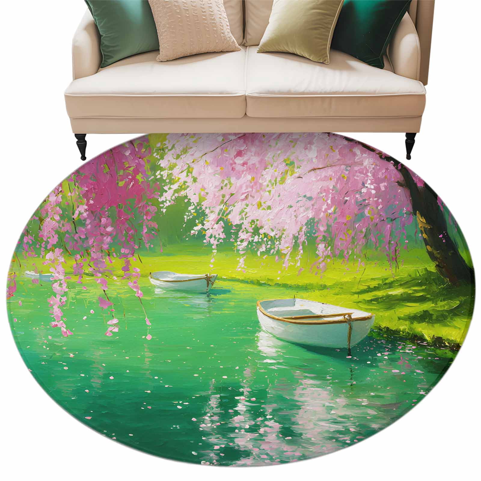 Pink Flower Tree Round Area Rugs Collection 7', Spring Lake Boat ...