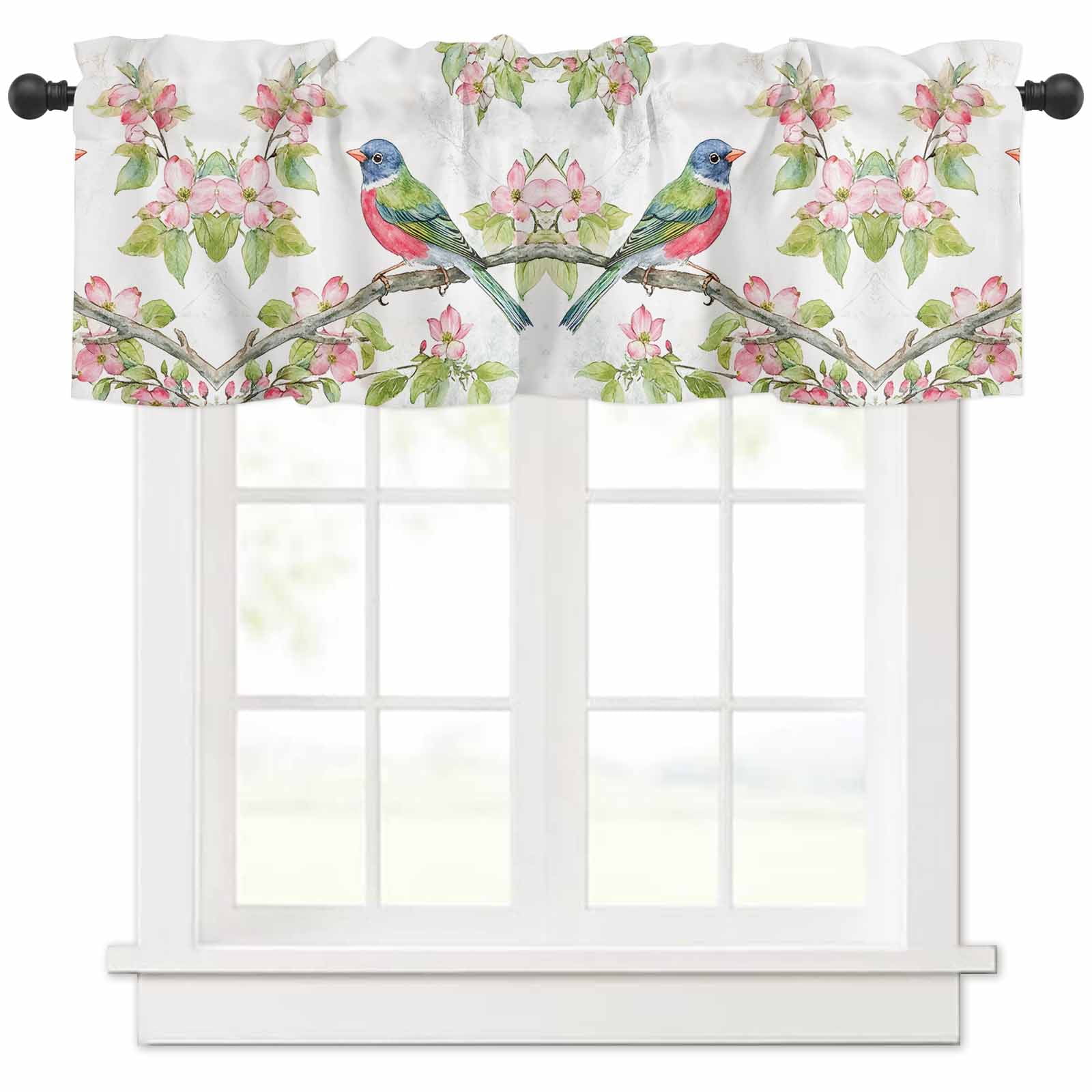 Pink Flower Valances for Windows Farmhouse Kitchen Curtains Valances Rod Pocket Valance Curtains ...