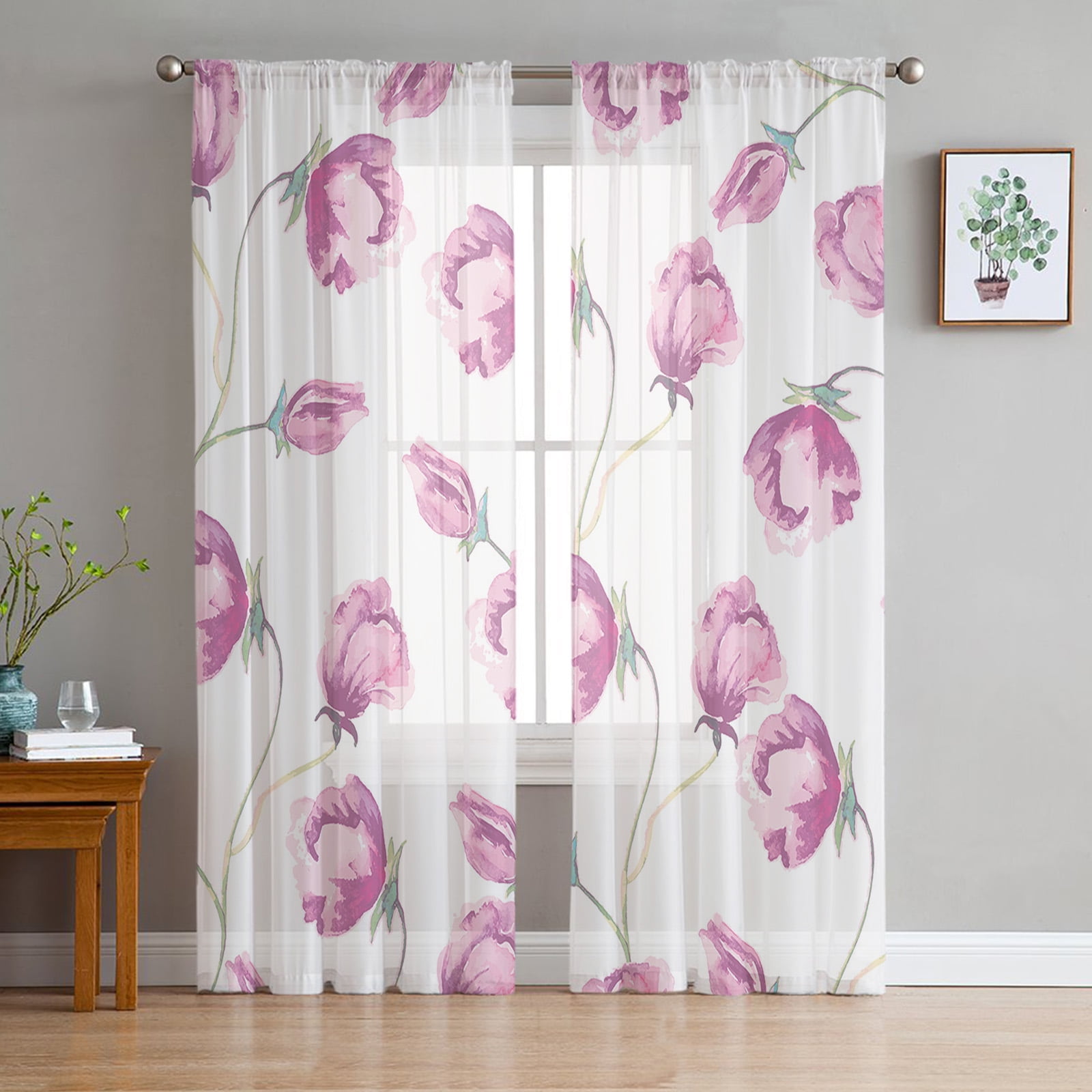 Pink Flower White Tulle Curtains for Living Room Bedroom ration Modern ...