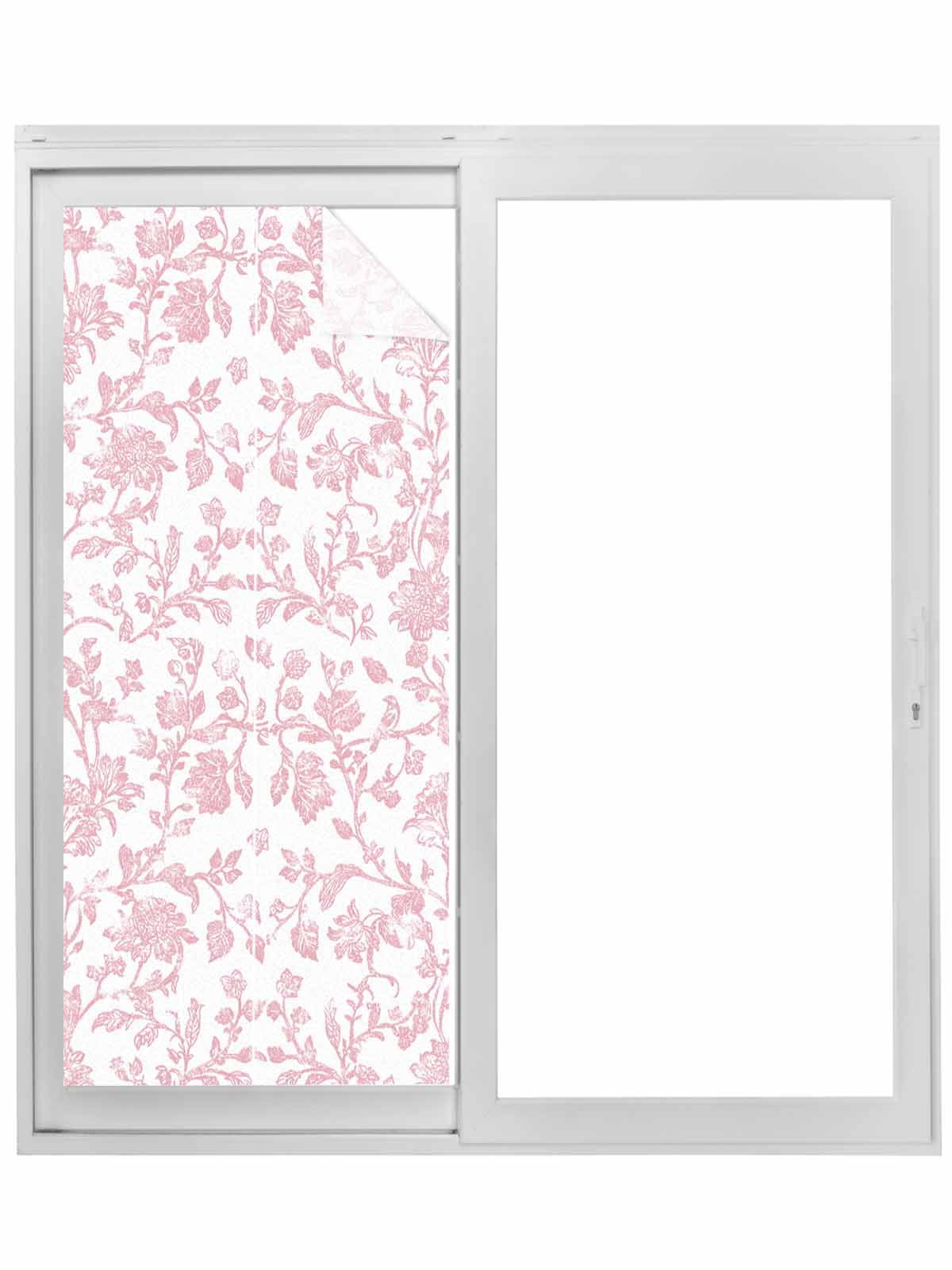 Pink Flower Window Privacy Film, Vintage Farmhouse Boho Leaf Spring ...