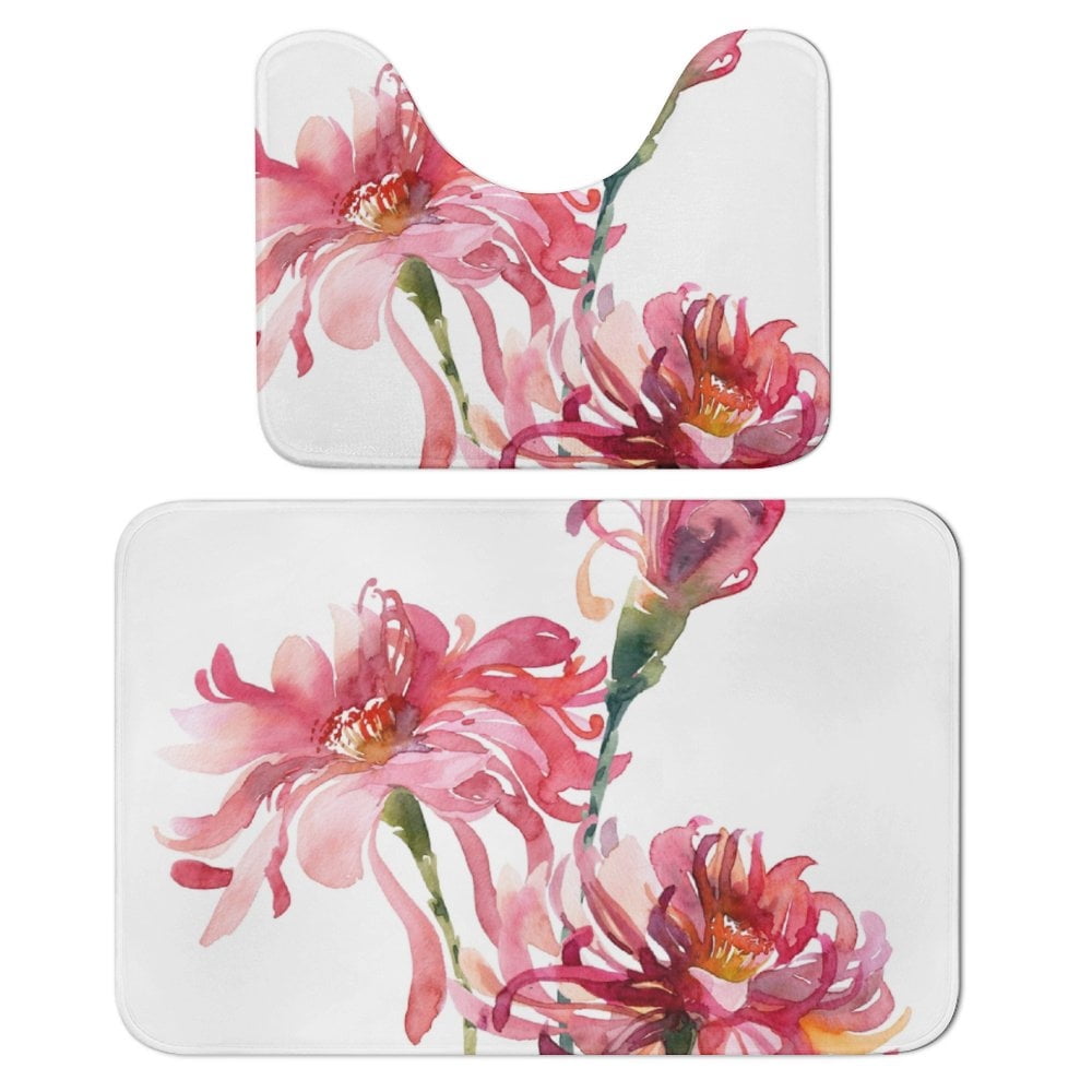 Pink Flowers And Bud Bathroom Rugs Set 2 Pieces, Bathroom Set - Quick ...